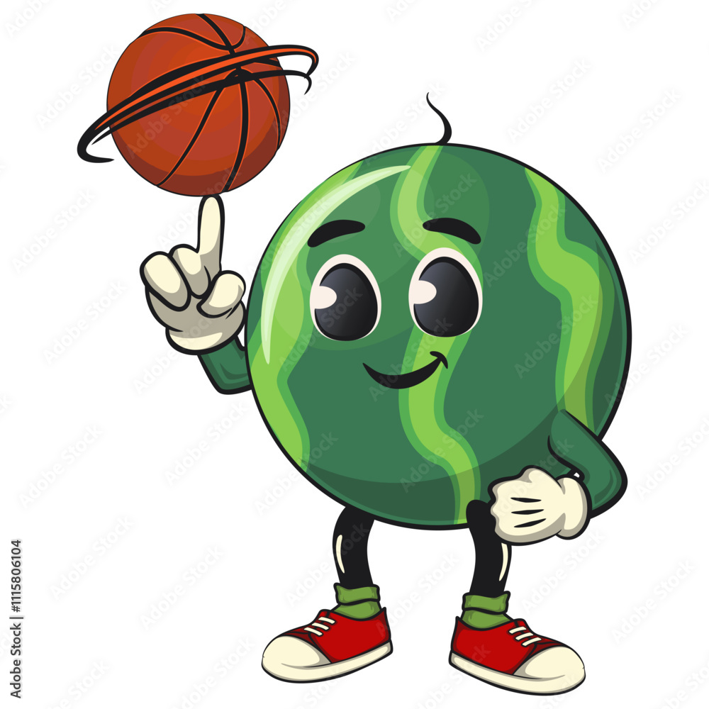cute watermelon cartoon character spin the basketball with the index ...