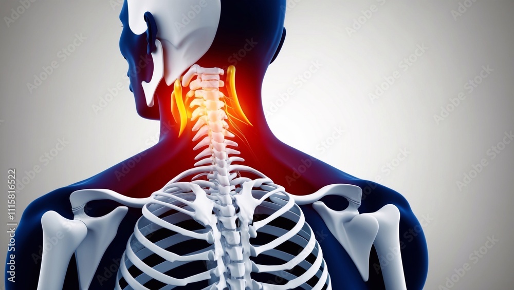 Stock-Illustration „Human body with a highlighted neck skeleton ...
