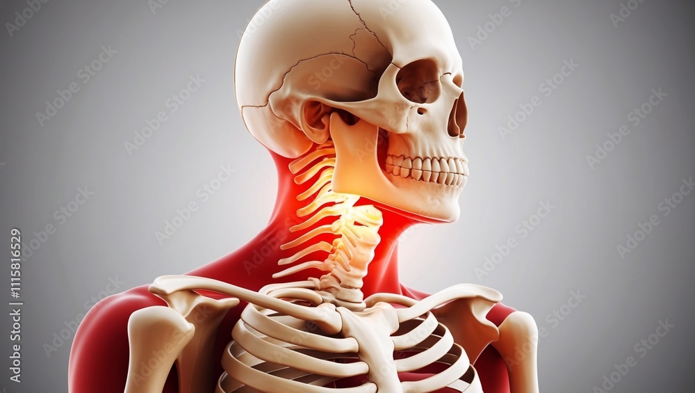 Ilustración de Stock Human body with a highlighted neck skeleton ...