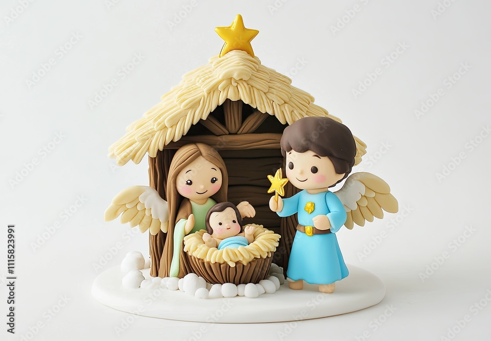 nativity scene cake topper, with Mary and Joseph in the manger with ...