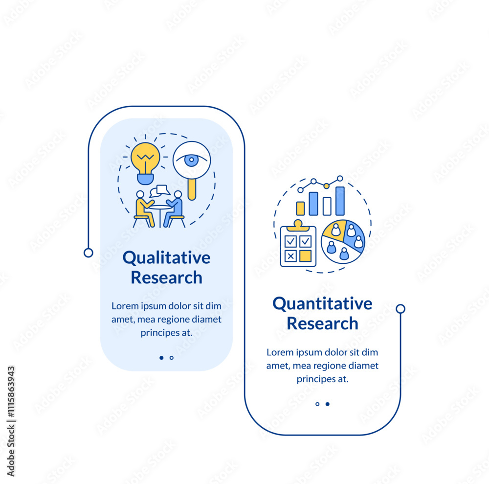 Different data research types rectangle infographic vector. Marketing planning, statistics. Data ...