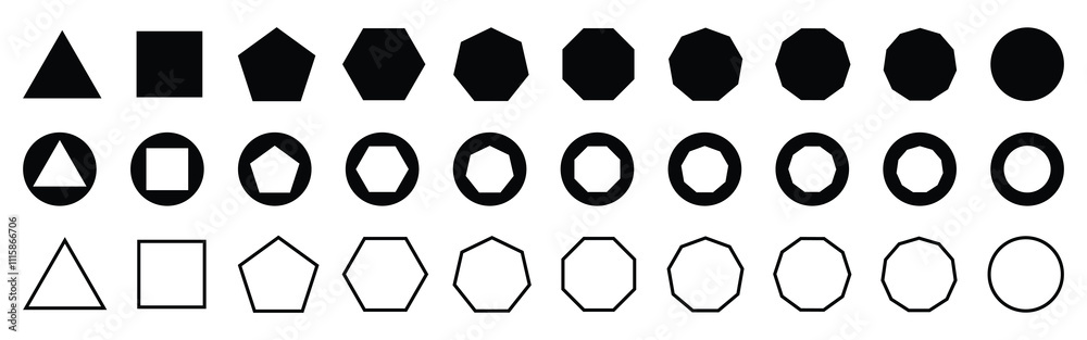 Different types of regular polygons. Various number of geometric shape ...