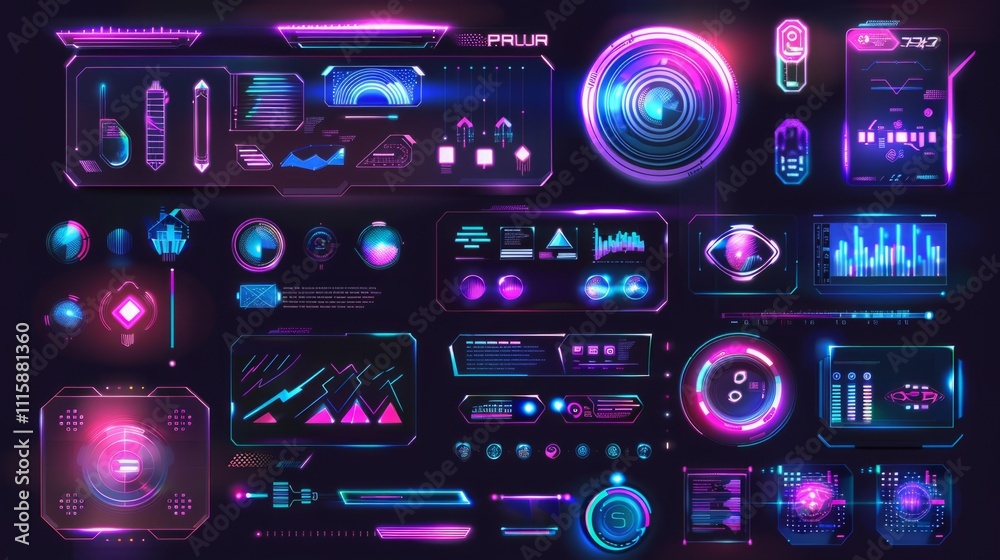 Futuristic interface ui elements. Holographic hud user interface elements, high tech bars and ...