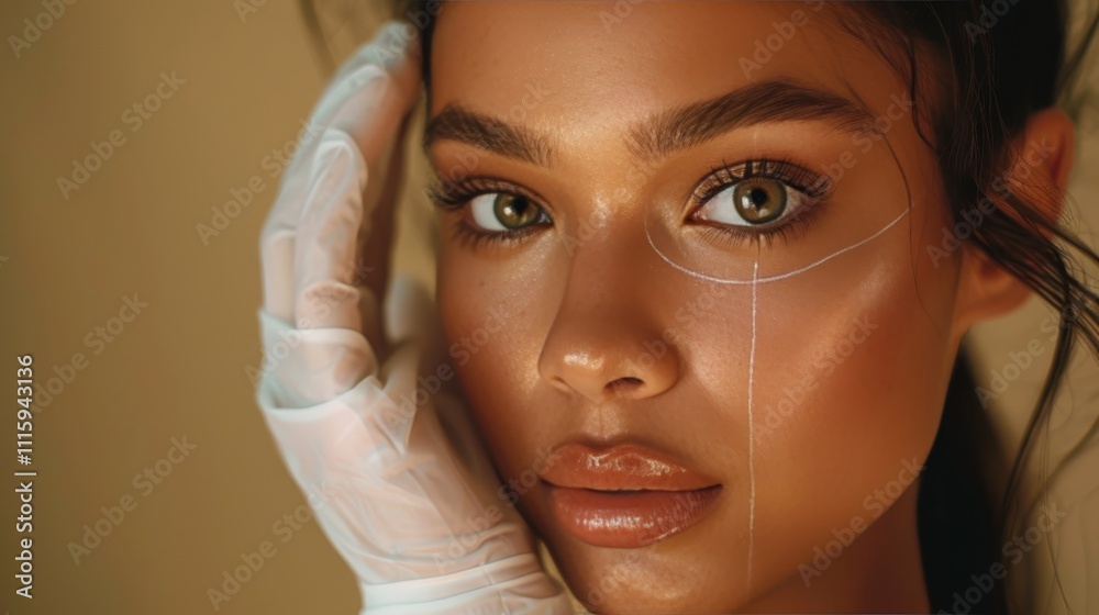 Rhinoplasty procedure concept surgeon marking young woman s face in ...