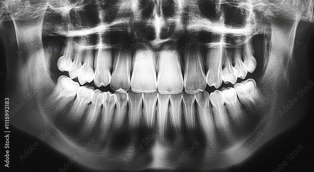 X-ray image of human teeth showing dental structure, alignment, and ...
