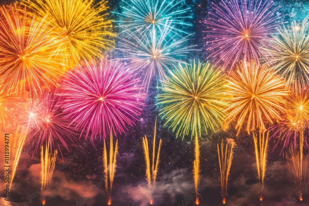 Spectacular fireworks display celebrating new year 2023 over city ...