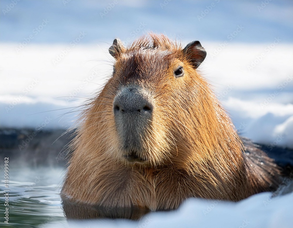 capybara in winter wonderland a close up portrait of a capybara a large ...