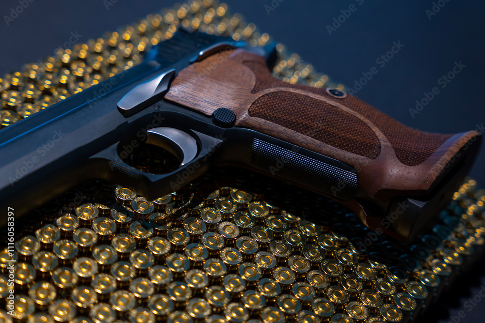 Elegant Semiautomatic 9mm Handgun with Swiss Helvetia Symbol Leaning on ...