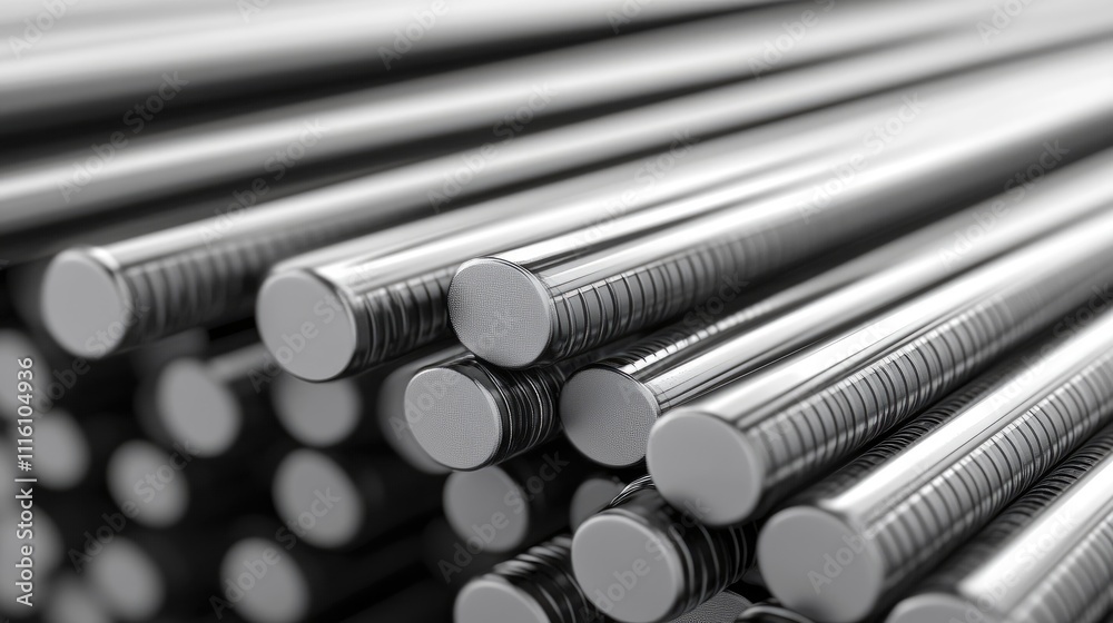 Steel rebar reinforcement bars stacked in a construction site ready for ...