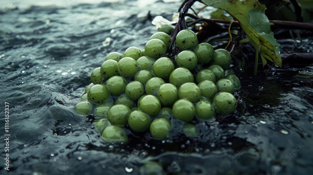 Nutritious sea grapes seaweed cluster floating in ocean water ...