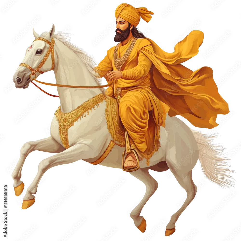 Guru Gobind Singh Ji on White Horse Stock Illustration | Adobe Stock