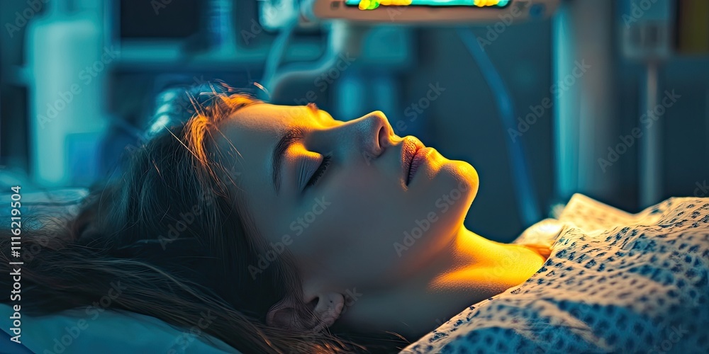 Woman regaining consciousness after anesthetic has worn off, indicating ...