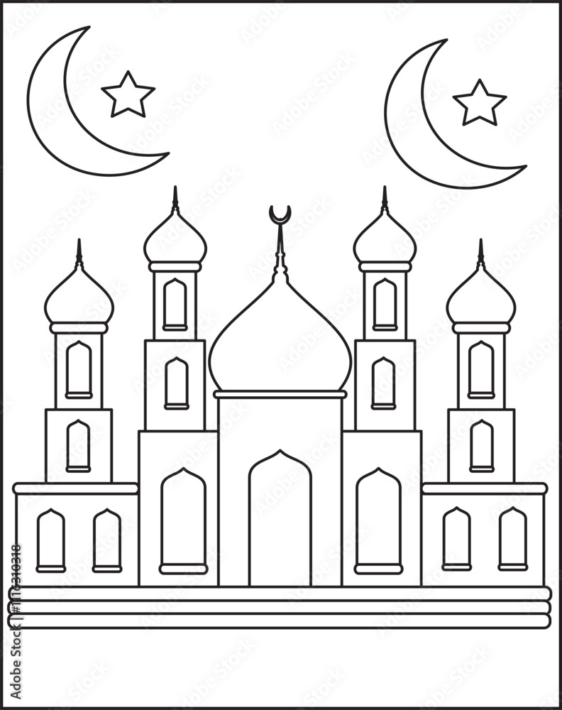 Vector Islamic Mosque Coloring Page For Kids Activity Coloring Page For ...