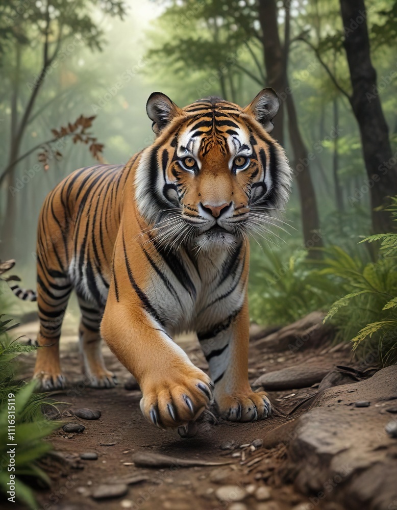 The tiger's large paws make barely a sound as it pads silently through ...