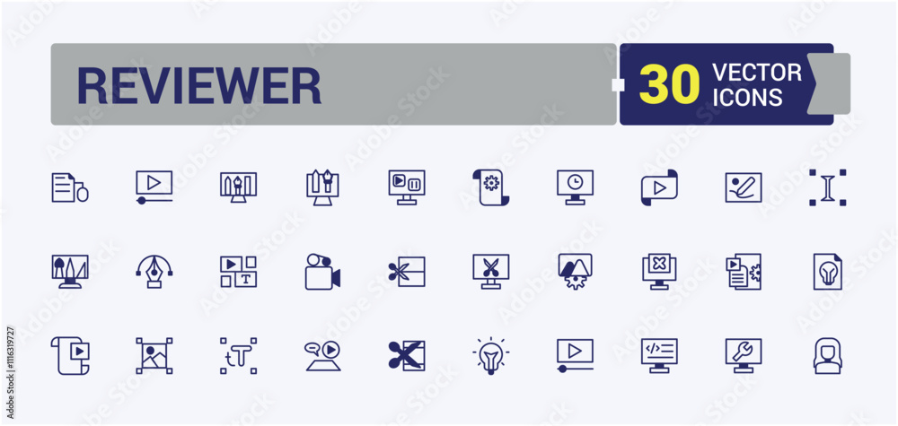 Reviewer icon pack. Containing text, adjust, align, graphic, business ...