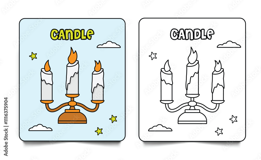 Candles coloring page card line art and illustration for kids isolated ...