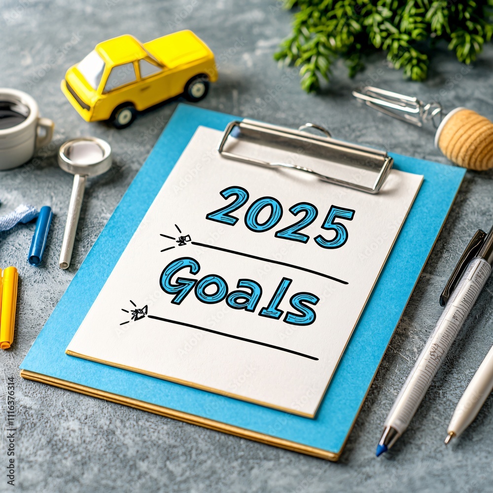 Paper 2025 goals concept. Planning for 2025 goals on a clipboard Stock ...