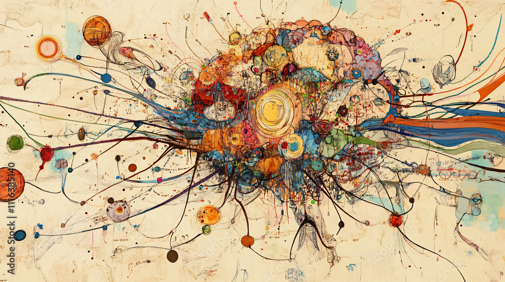 A visual representation of a mind map, with interconnected ideas and ...