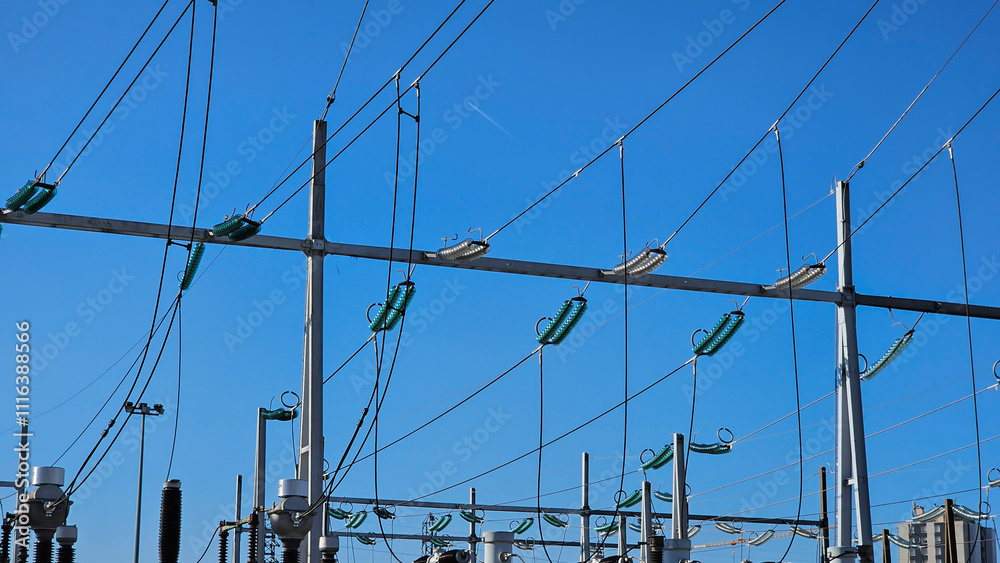 High voltage electrical insulators in power transmission substation ...