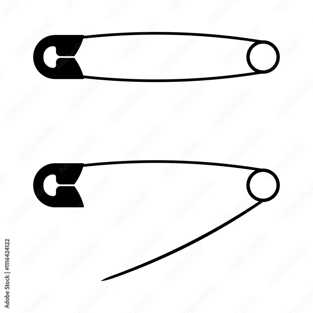 Safety Pin Silhouette Vector Illustration. A black and white vector ...