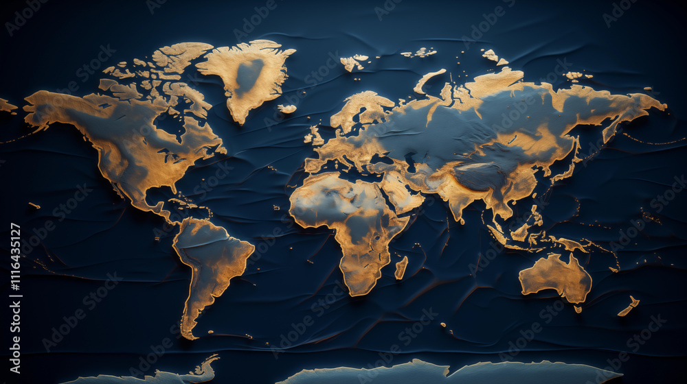 Ilustración de Stock A detailed topographic map of the world ...