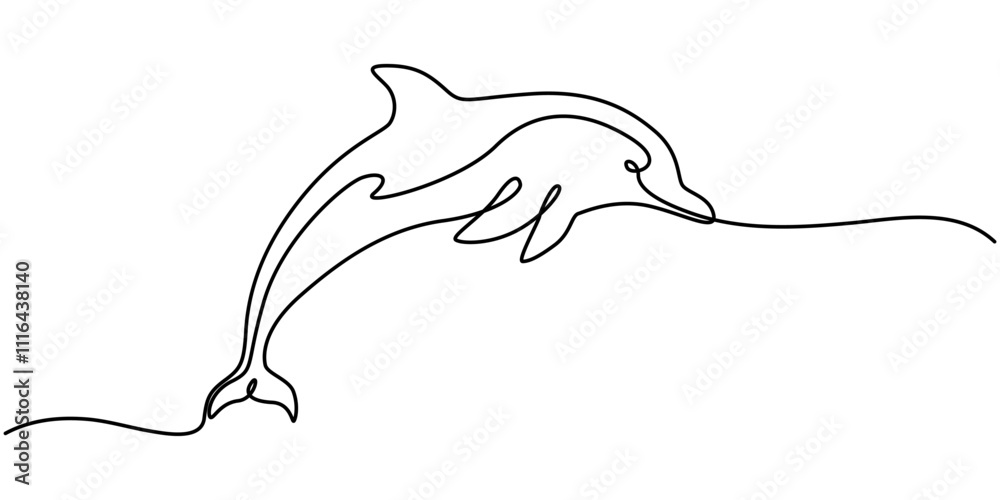 Dolphin icon, dolphin continuous one line drawing, Vector illustration ...