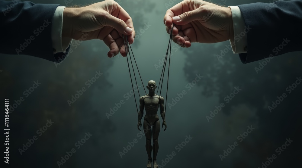 control and manipulation in society, featuring a pair of hands pulling ...