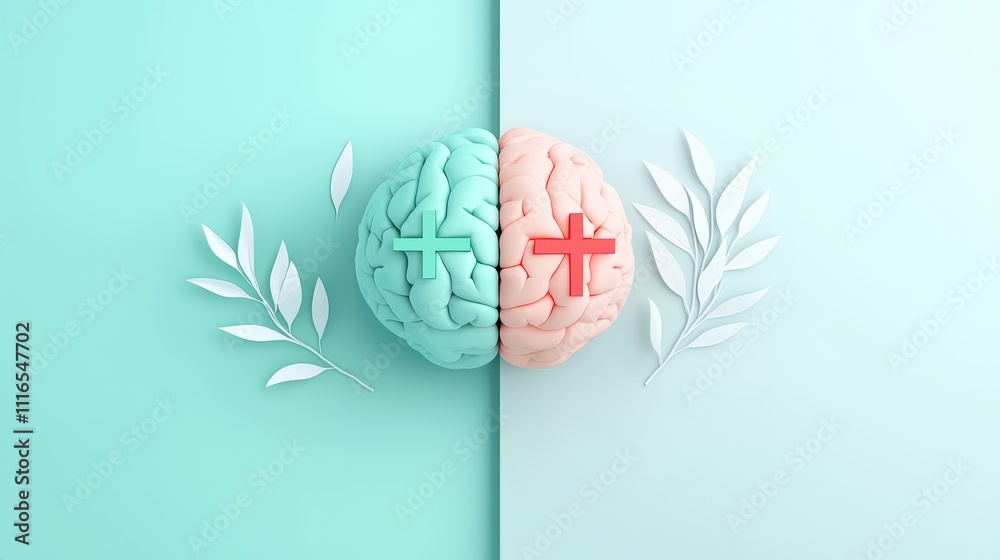 A stylized illustration of a human brain with a green tick mark on one ...