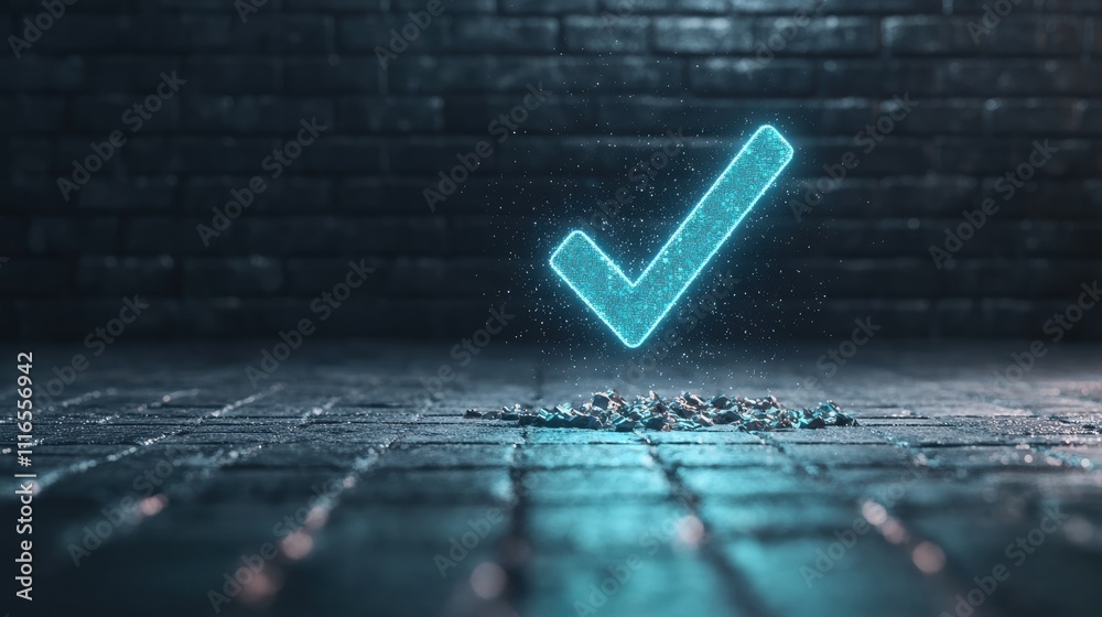 A blue checkmark with a dynamic, animated glow effect, emerging from a ...