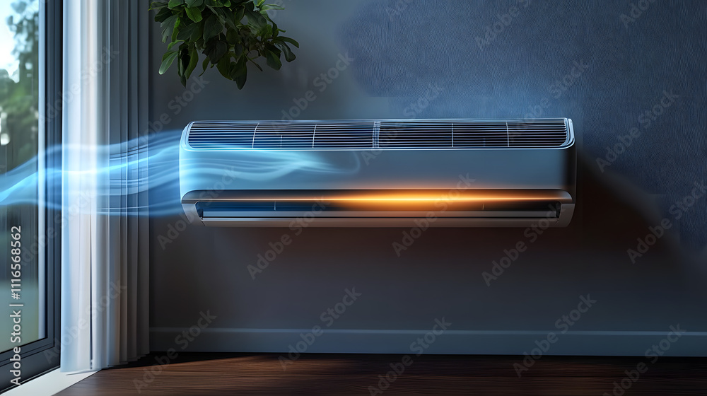 Air conditioner and wind or air flow to show cool and fresh. AC indoor ...
