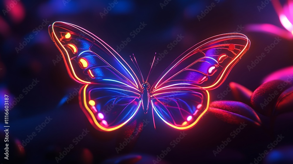 Beautiful neon light butterfly glowing brightly in vibrant colors image ...