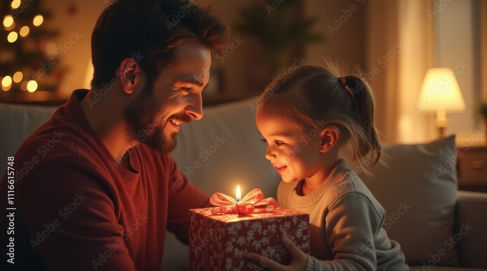 father opening a thoughtful gift from his child, capturing the ...