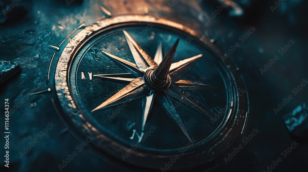 "Detailed compass rose with clear markings of east, west, north, and ...