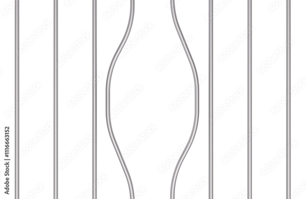 Metal prison bars bent, curved metal rods of jail cage. Prison escape ...