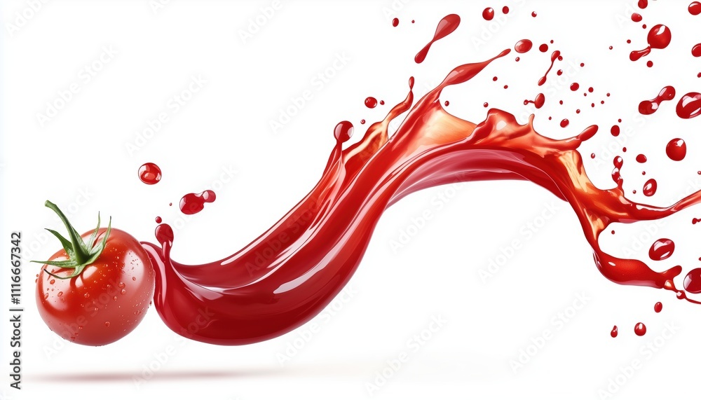 Ketchup Splash Soaring Through The Air On A White Background. Tomato Ketchup Splatter In Mid-Air ...