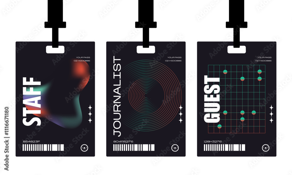 Plastic badges id card badges in a futuristic style. Journalist, guest ...
