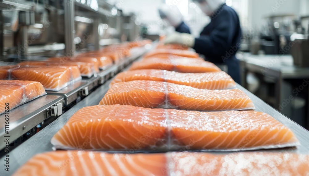 clean and efficient food processing plant where fresh salmon fillets ...