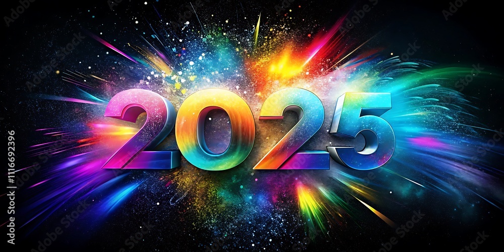 Vibrant 2025 Typography with Color Explosion Background. Dynamic 2025 ...