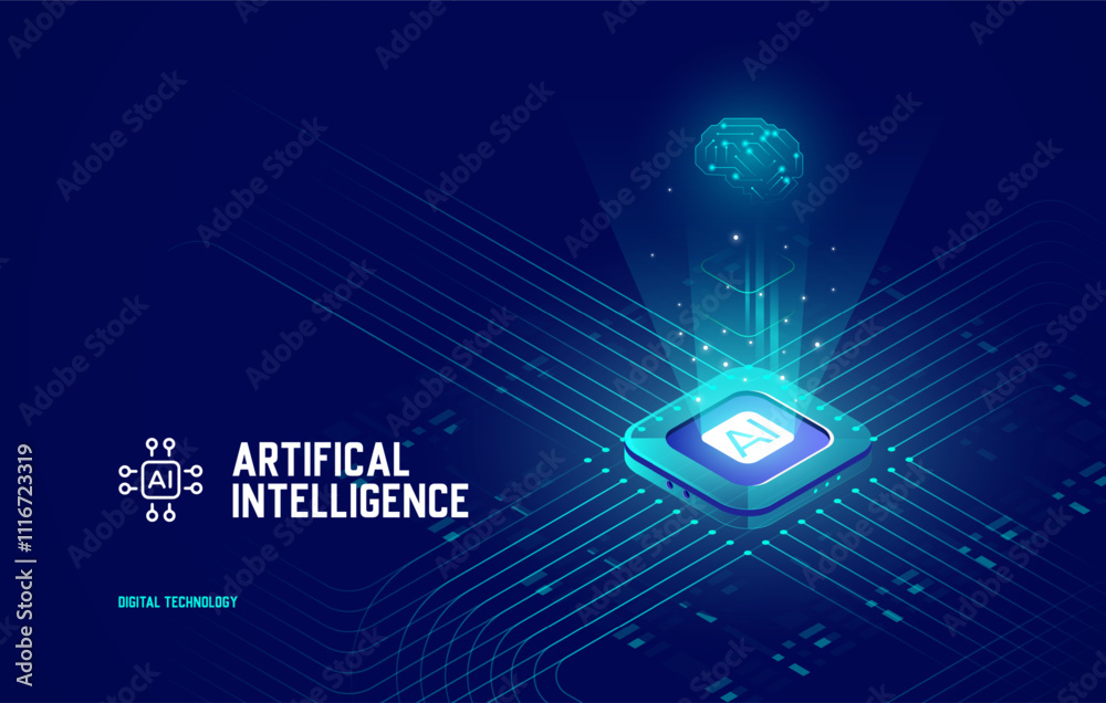 Artificial Intelligence, Isometric Vector Landing Page for AI, Deep Learning, Machine Learning ...