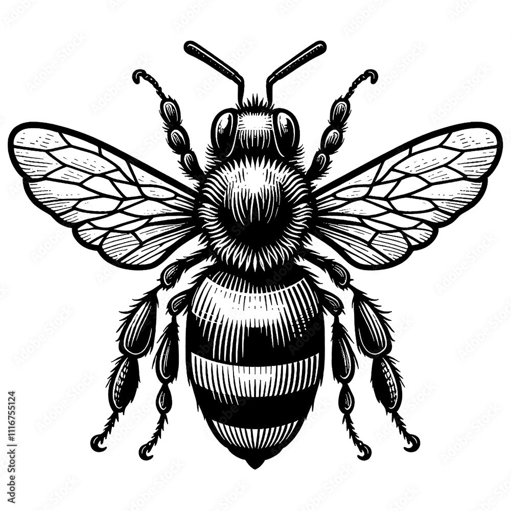 Bee view from above isolated png line art, black white cutout graphic ...