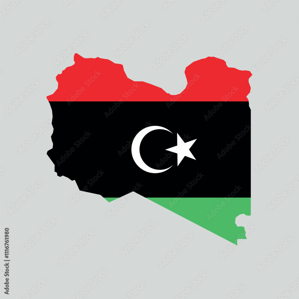 libya flag with contour map, isolated on white background. Vector ...