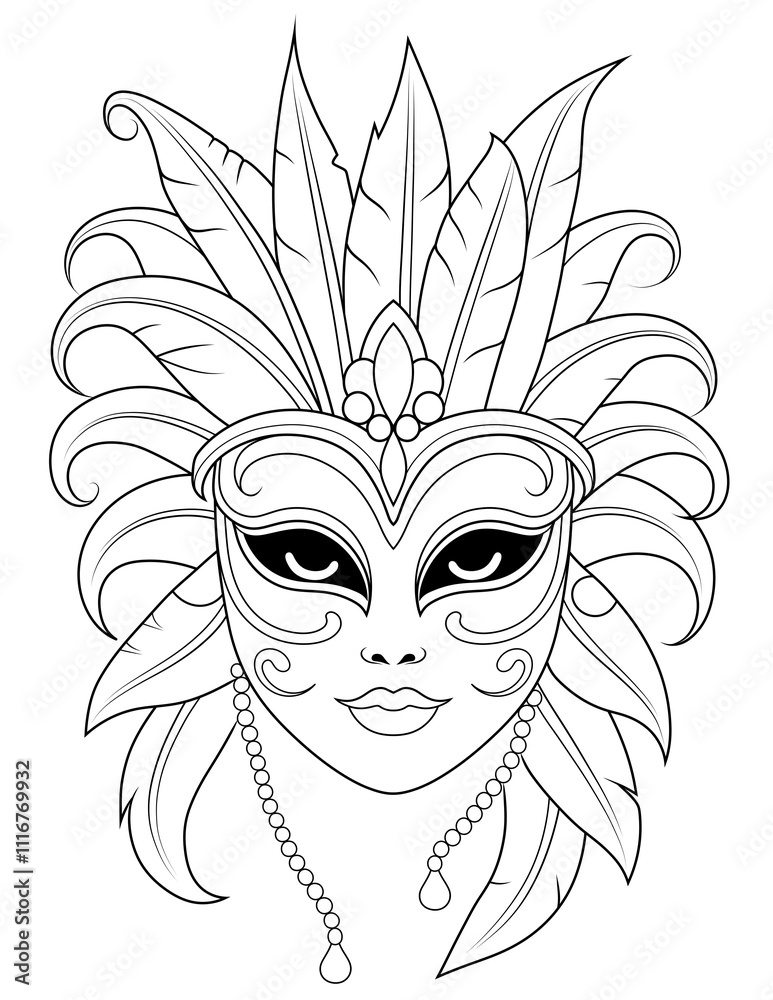 carnival mask coloring page for adults. ready to print on standard 8 ...
