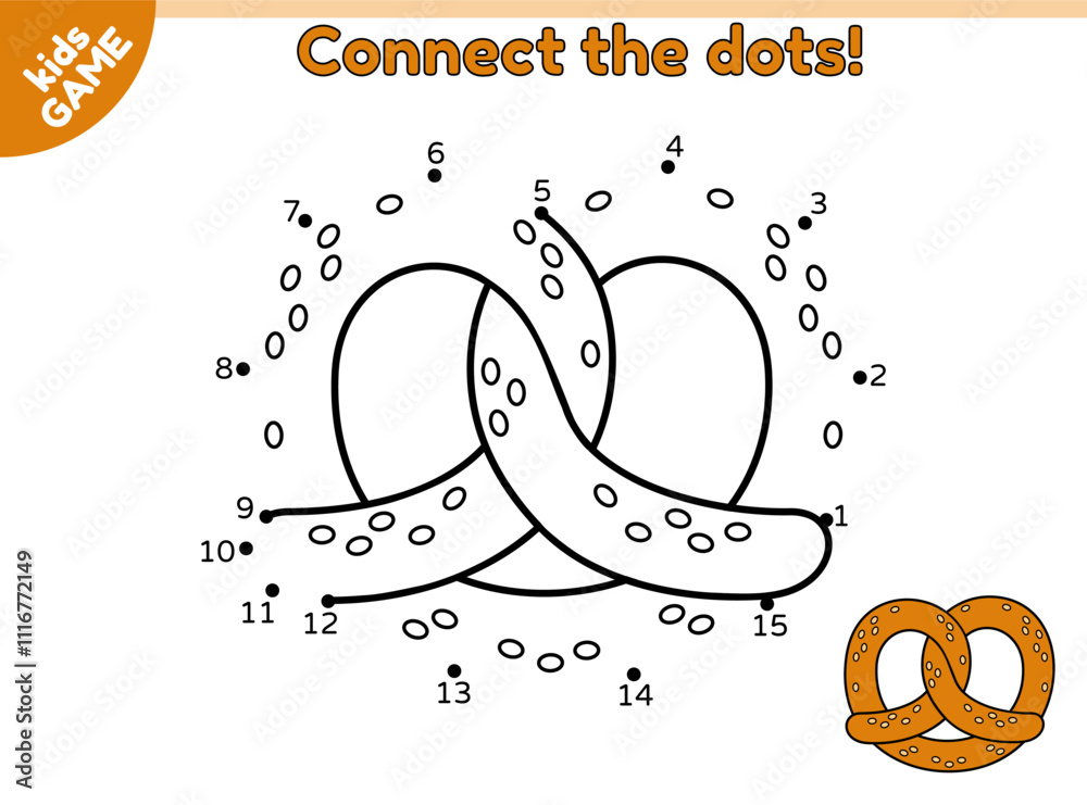 Dot to dot kids game. Connect the dots by numbers. Soft pretzel is ...