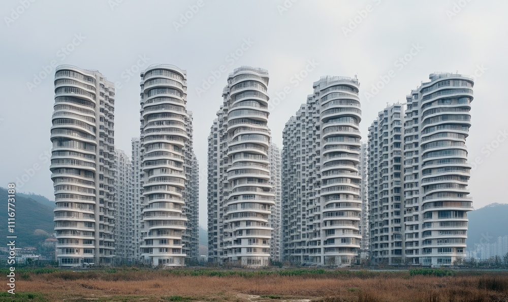 15 story residential towers grouped together that look like chimneys ...