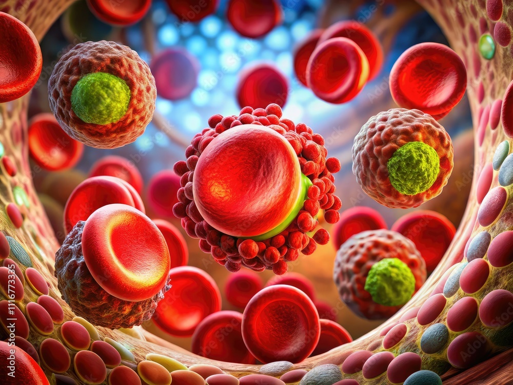 Ilustración de Stock Intricate portrayal of blood cancer cells ...
