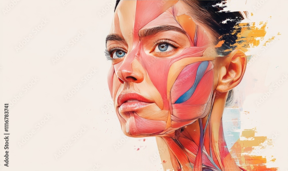 The artistic depiction of a woman's face half illustrates facial ...