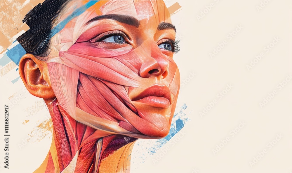 The artistic depiction of a woman's face half illustrates facial ...