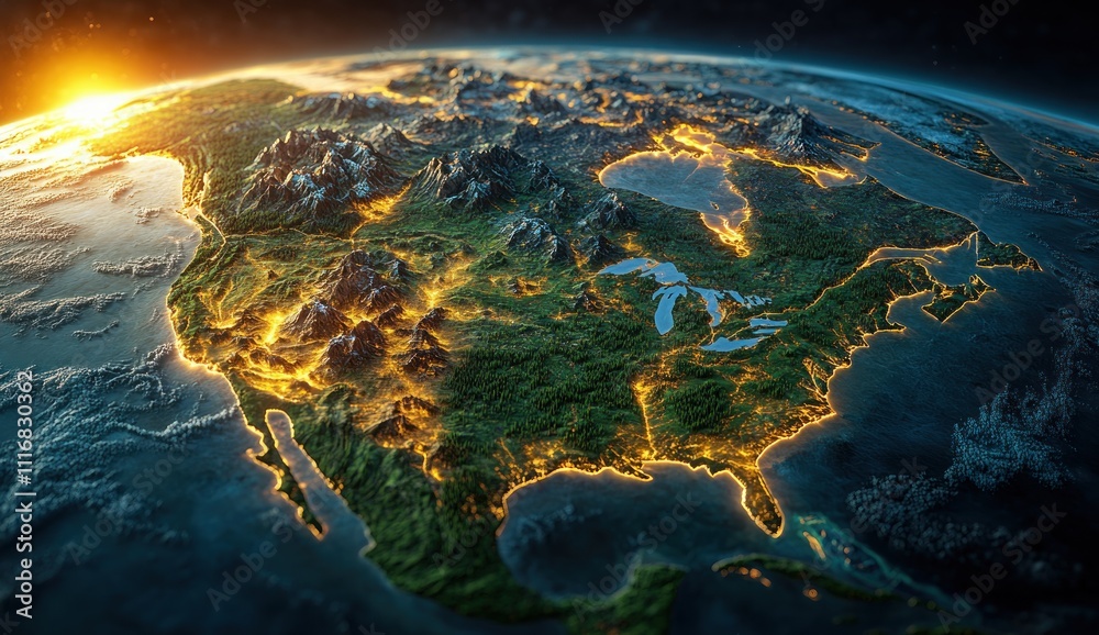 High Resolution 3D Physical Map of North America with Dramatic Lighting ...