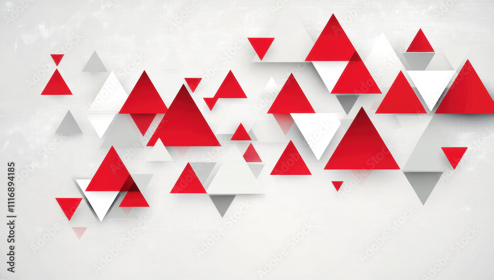 Abstract geometric design with red, white, and gray triangles on ...