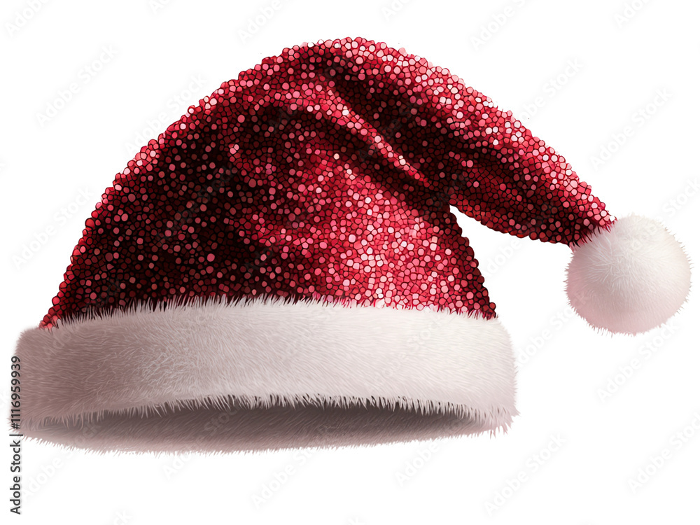 Red Santa hat with sequin texture and white fur trim clipart on ...